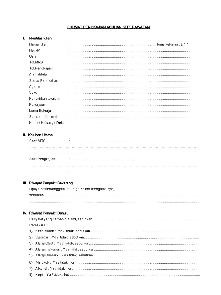Format Pengkajian Asuhan Keperawatan KDP | PDF