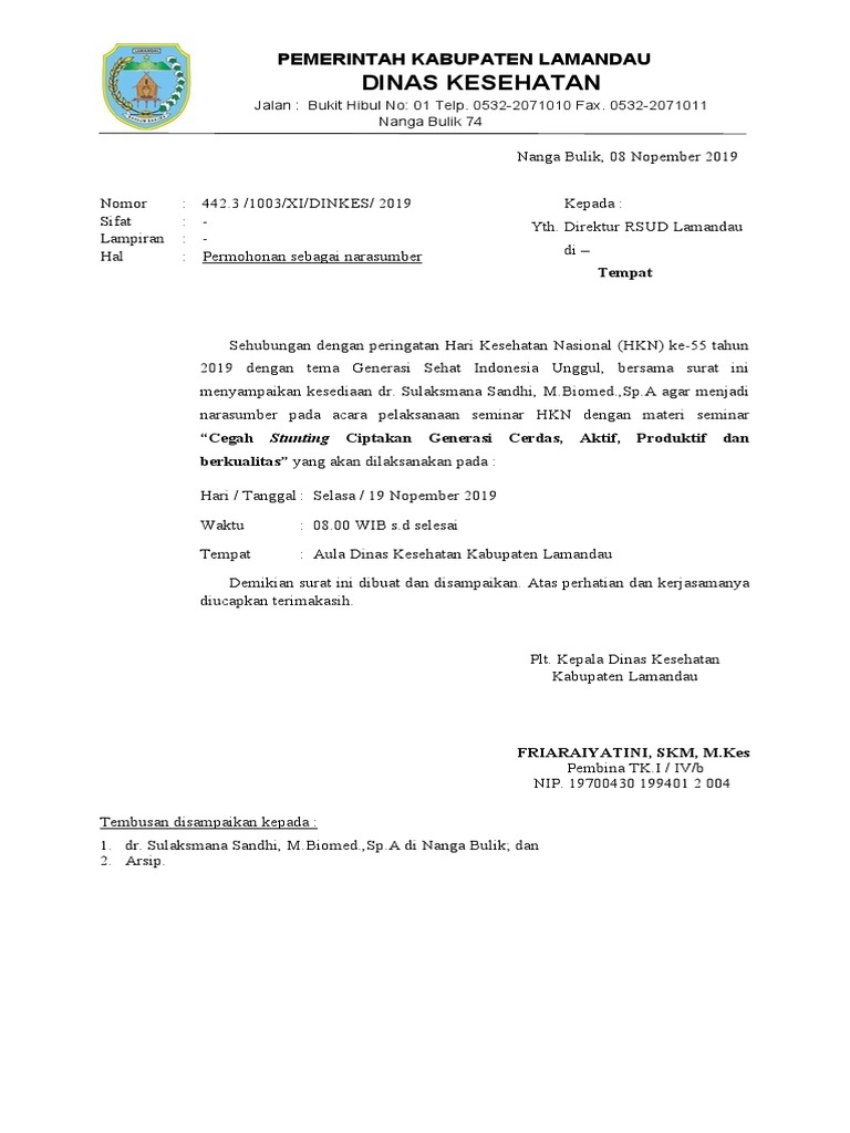 Surat Permohonan Kesediaan Menjadi Narasumber | PDF