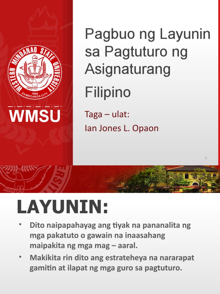 6 Pagbuo NG Layunin Sa Pagtuturo NG Asignaturang Filipino | PDF