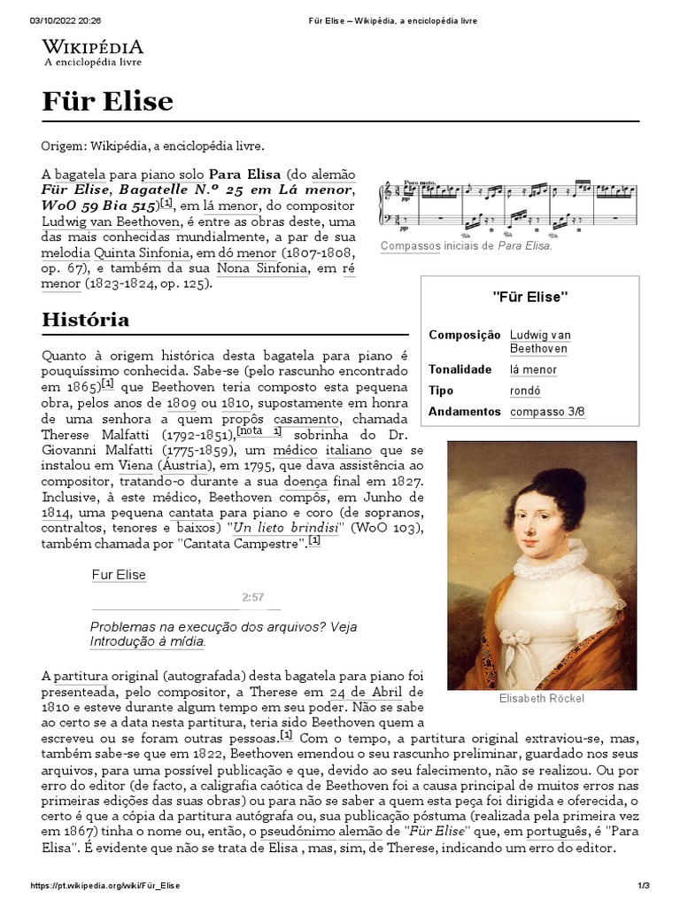 História de Für Elise de Beethoven | PDF | Für Elise | Composições musicais