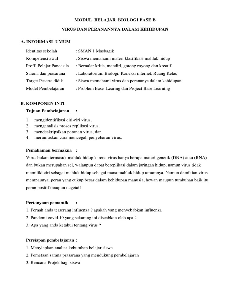 modul ajar virus | PDF