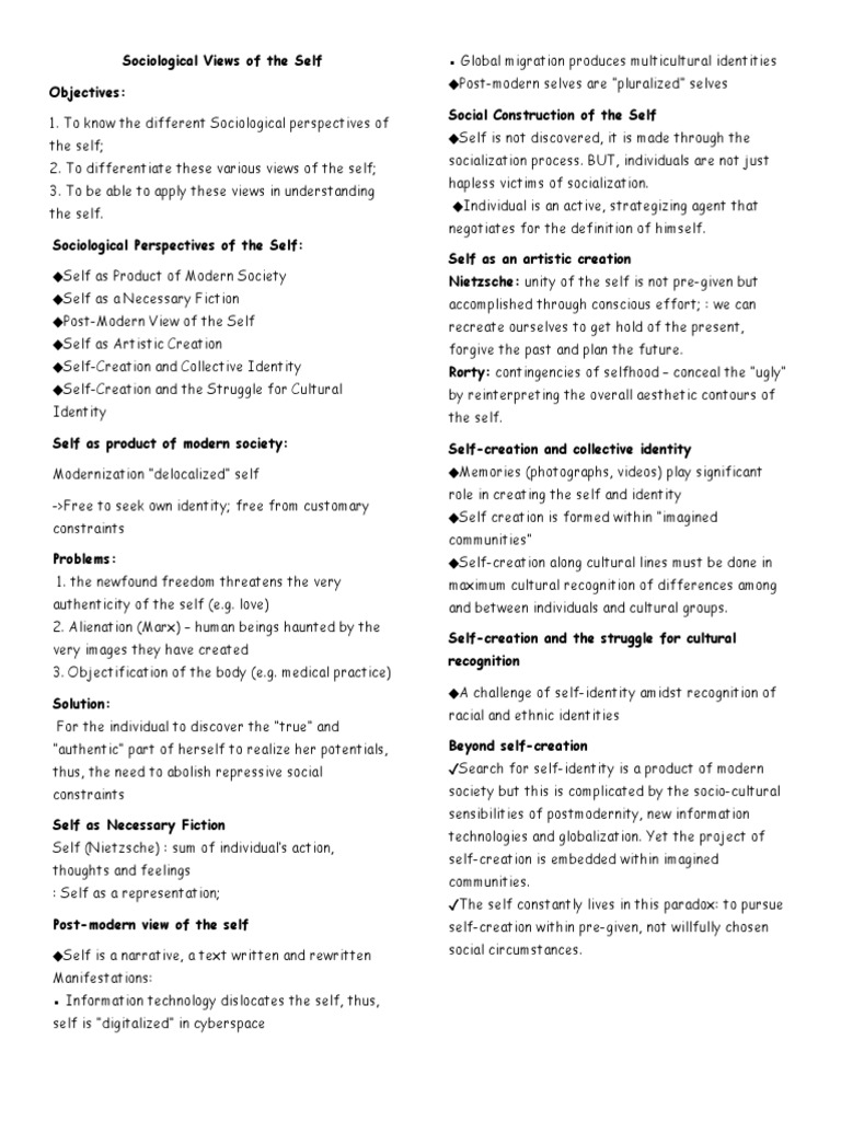 Sociological Views of The Self - Uts | PDF | Self | Identity (Social Science)
