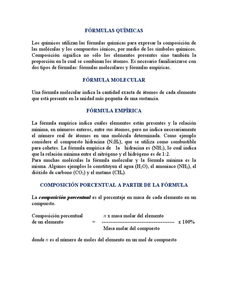 Fórmulas Químicas y Composición | PDF | Compuestos químicos | Moléculas