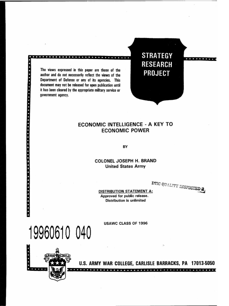 1996-Economic Intelligence A Key To Economic Power | PDF | Military ...