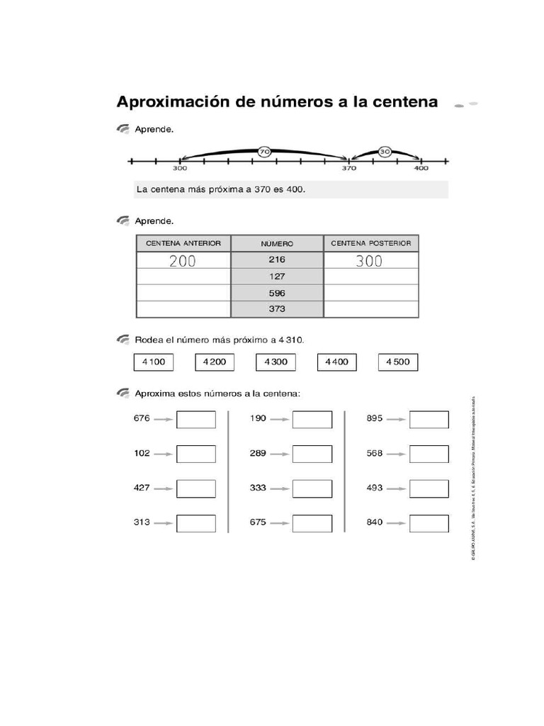 Fichas de Aproximacion A La Centena | PDF