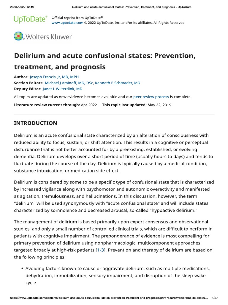 Delirium and Acute Confusional States - .. | PDF