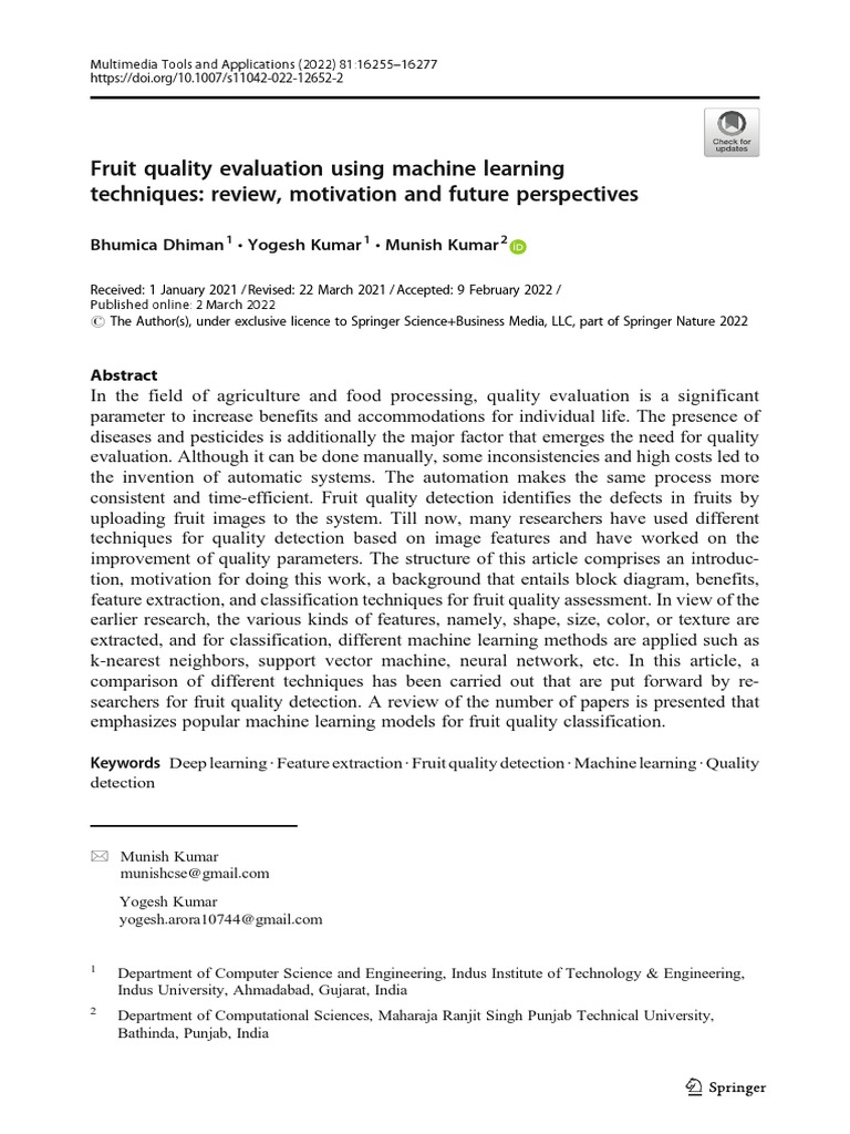 Fruit Quality Evaluation Using Machine Learning Techniques - Review ... Fruit Quality Evaluation Using Machine Learning Techniques - Review ...