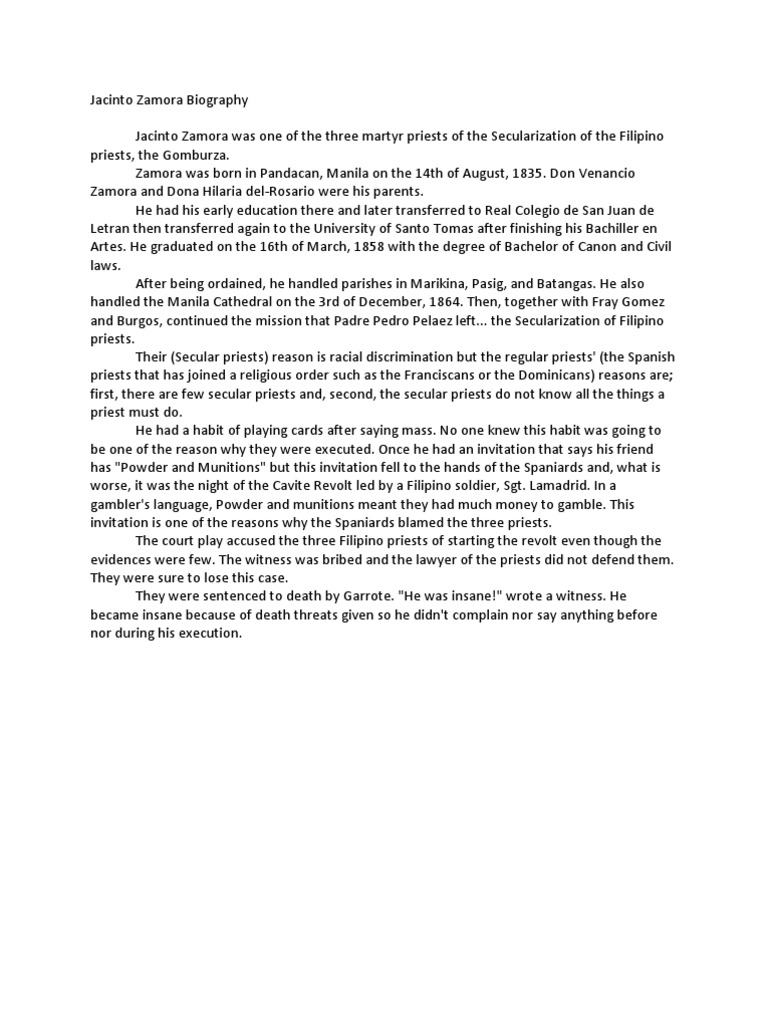 Jacinto Zamora Biography | PDF | Philippines