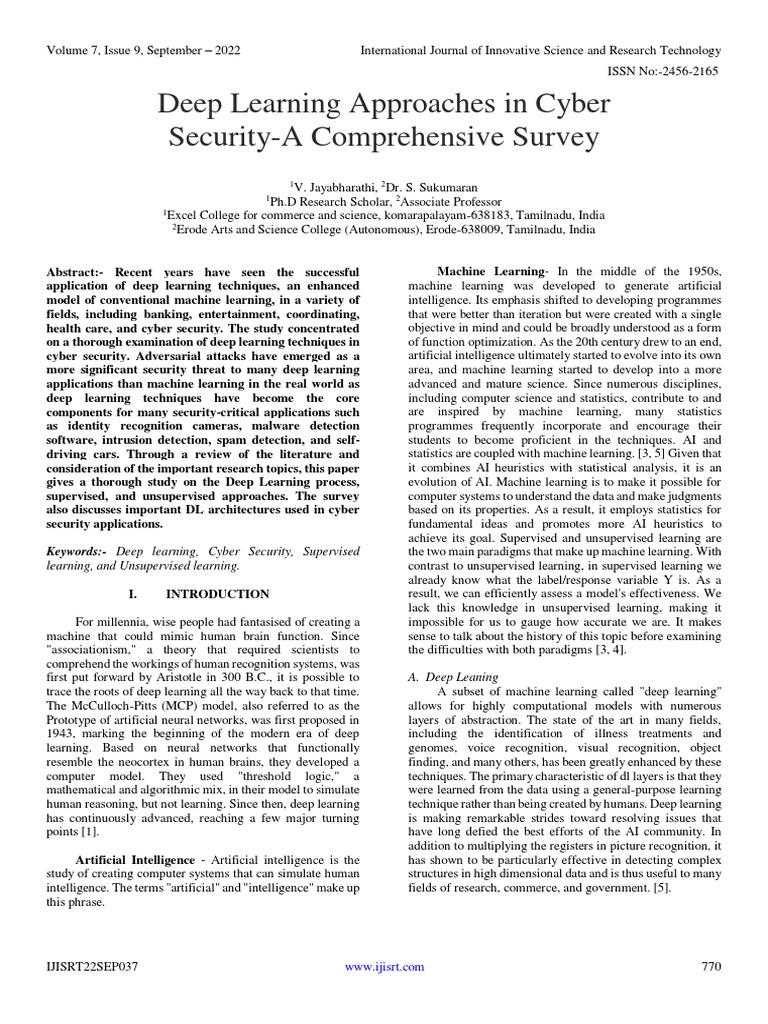 Deep Learning Approaches in Cyber Security-A Comprehensive Survey | PDF | Security | Computer ...