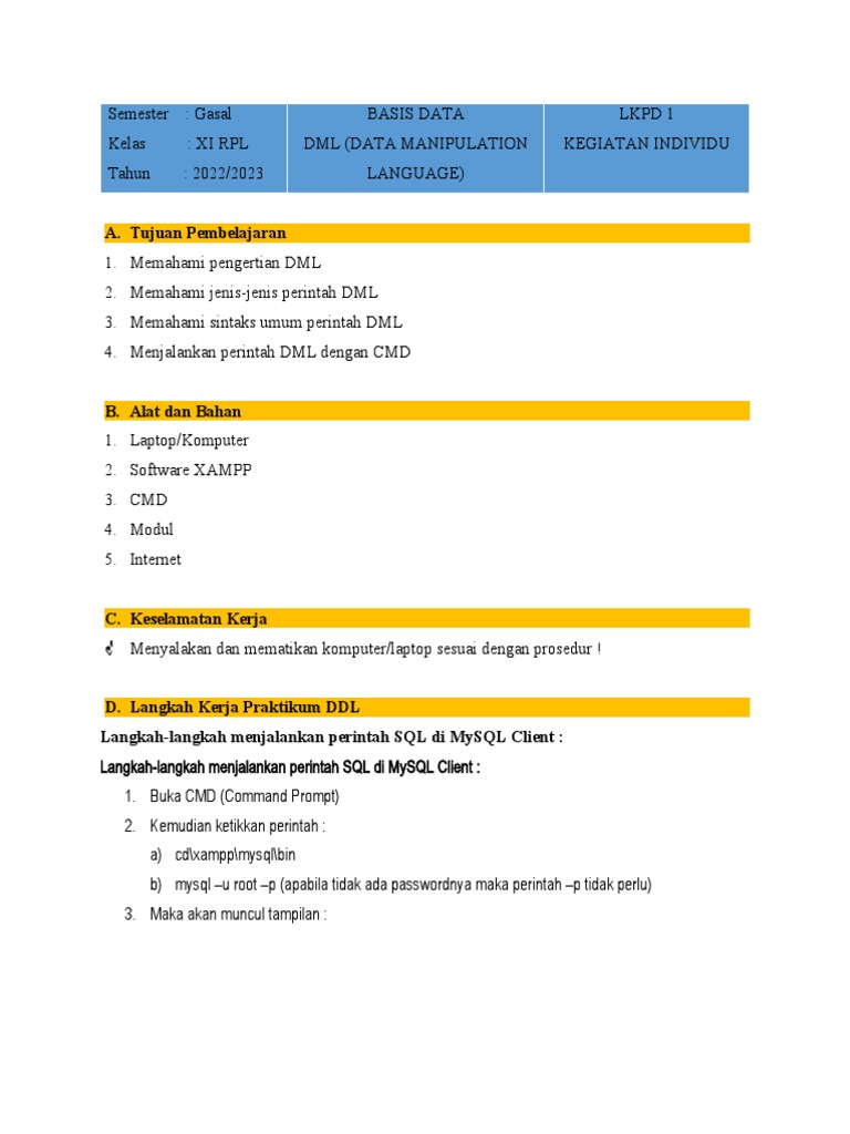 LKPD - 1 - DML (Data Manipulation Language) | PDF