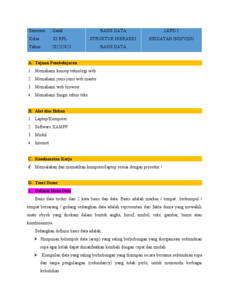 LKPD - 1 - Struktur Hierarki Basis Data | PDF