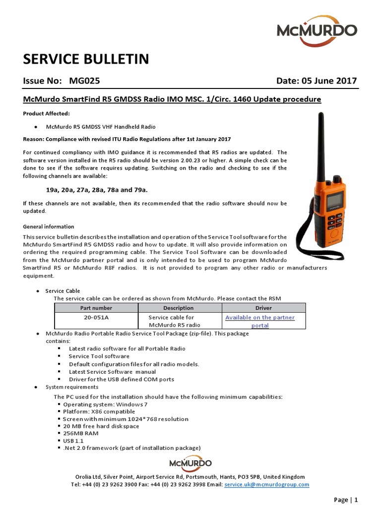 MG025 McMurdo SmartFind R5 GMDSS Radio IMO MSC. 1circ. 1460 Update ...
