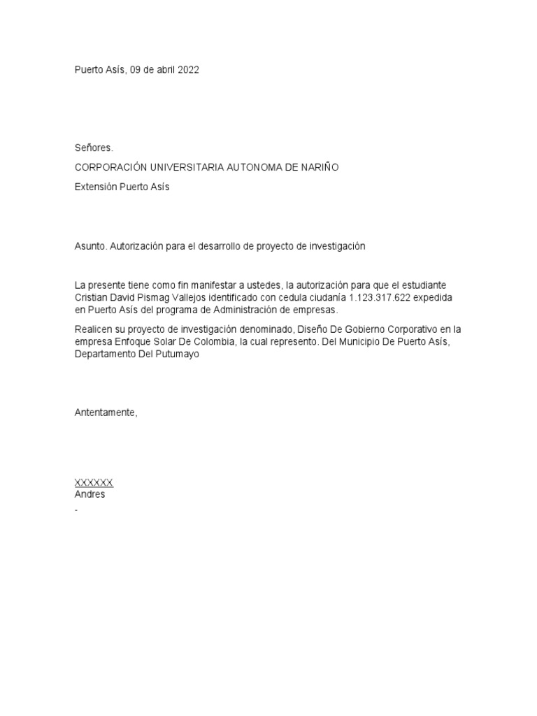 Modelo de Carta de Autorización Empresas | PDF
