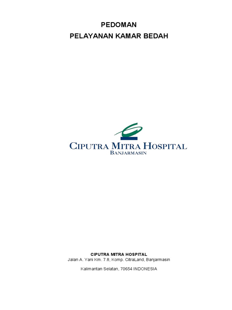 Standar Operasional Prosedur Pelayanan Kamar Bedah Pdf