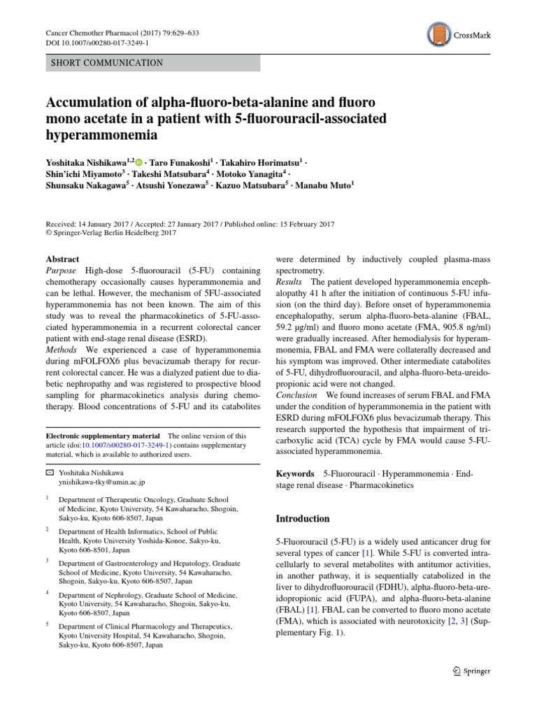 Accumulation of Alpha-Fluoro-Beta-Alanine and Fluoro Mono Acetate in A ...