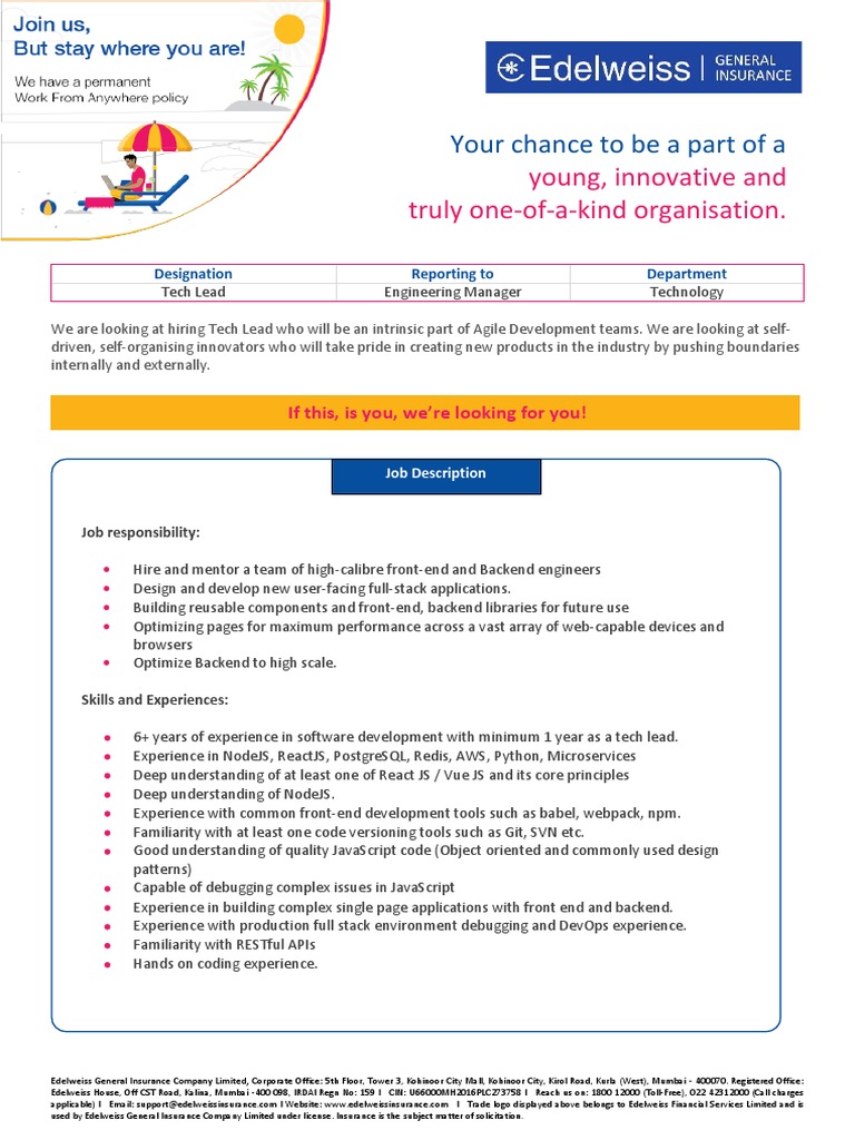 EGI JD - Tech Lead 2 | PDF | Systems Engineering | Product Development