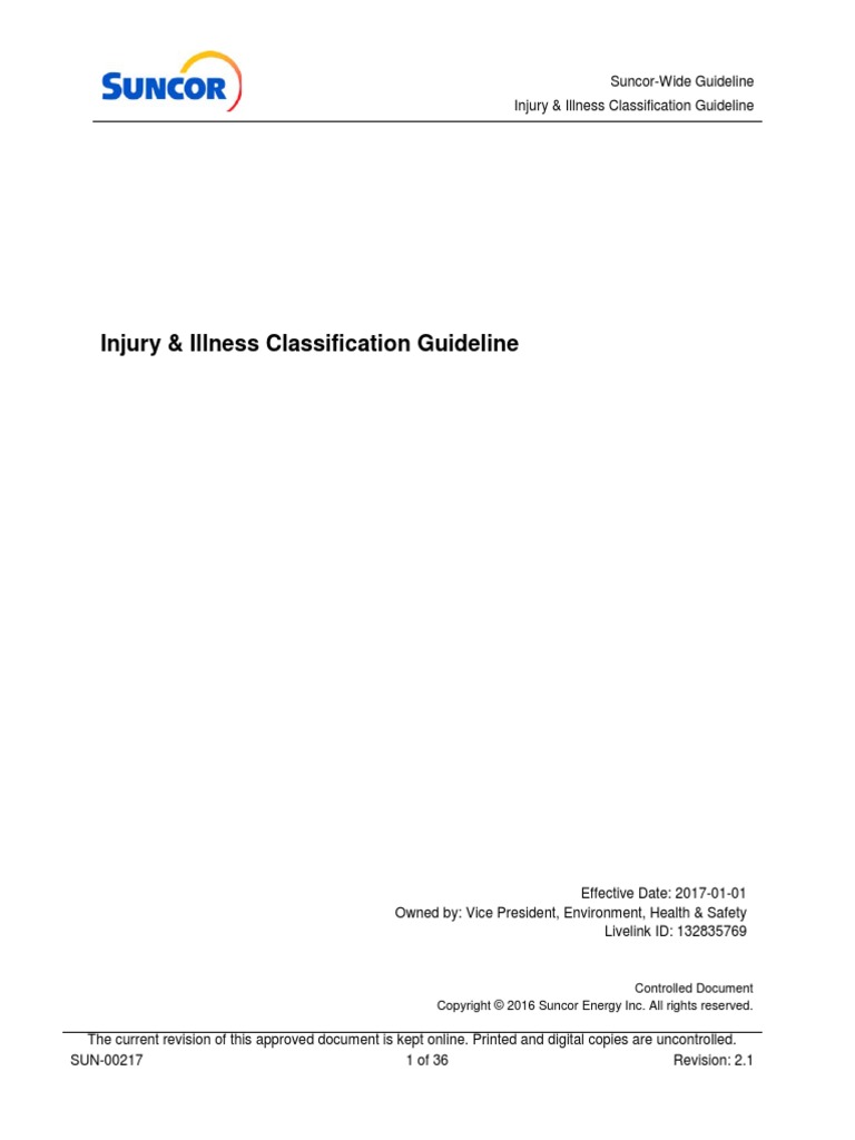 SUN-00217 - Injury and Illness Classification Guideline | PDF ...