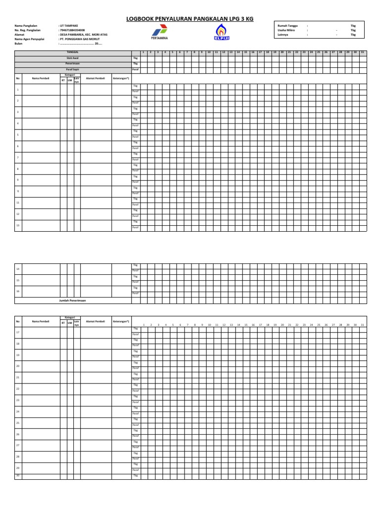 LOGBOOK PENYALURAN LPG | PDF