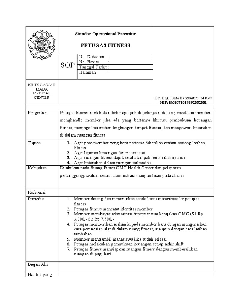 SOP Petugas Fitness di GMC Health Center | PDF | Pengelolaan Keuangan ...