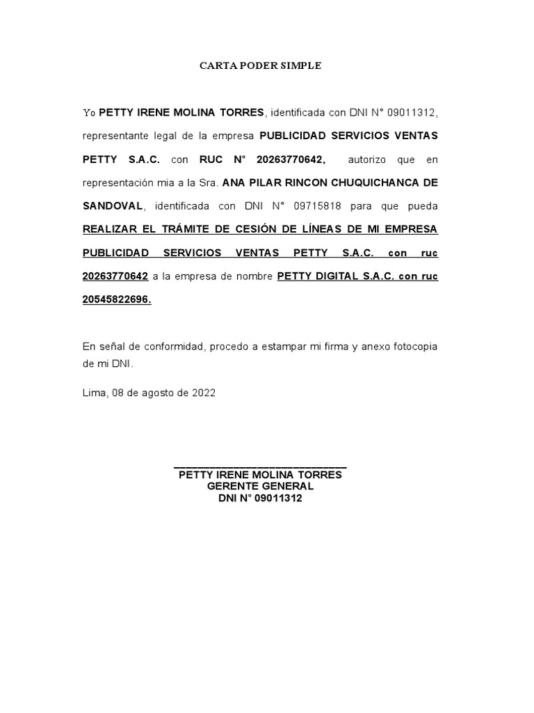 Autorización para Cesión de Líneas Empresariales | PDF | Finanzas y dinero