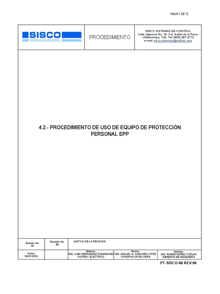 4.2 Procedimiento de Uso de Equipo de Protección Personal EPP | PDF | Química | Naturaleza