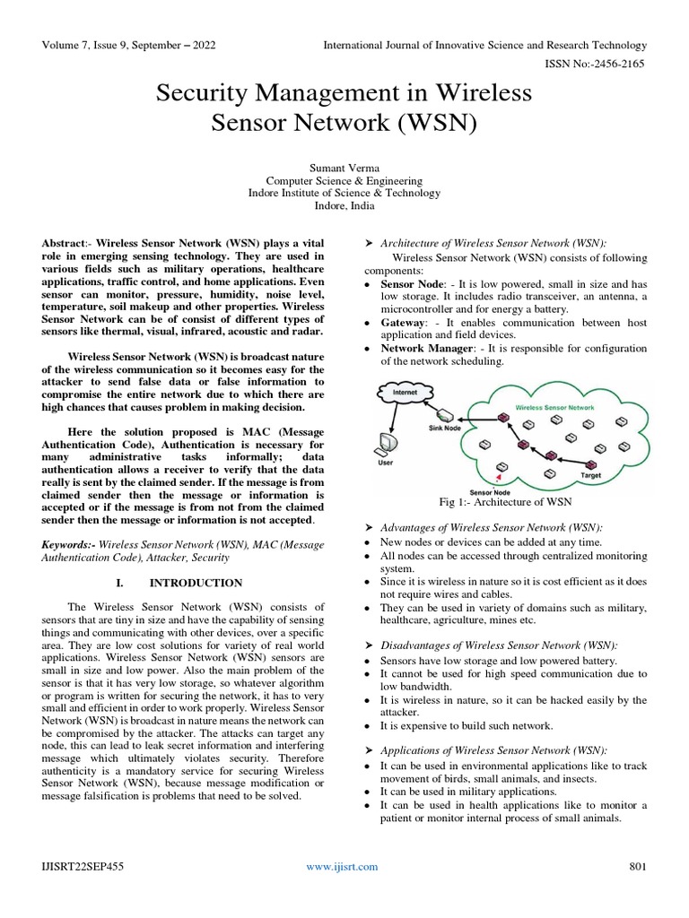Security Management in Wireless Sensor Network (WSN) | PDF | Wireless Sensor Network | Computer ...
