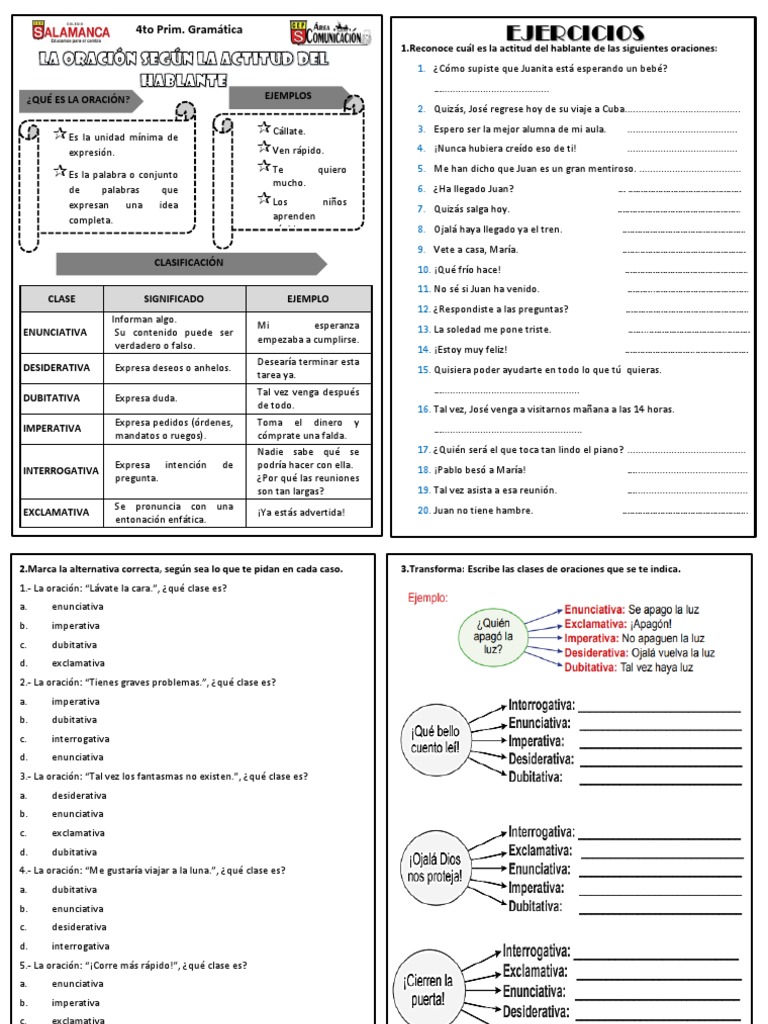 La Oración Según La Actitud Del Hablante 4to | PDF