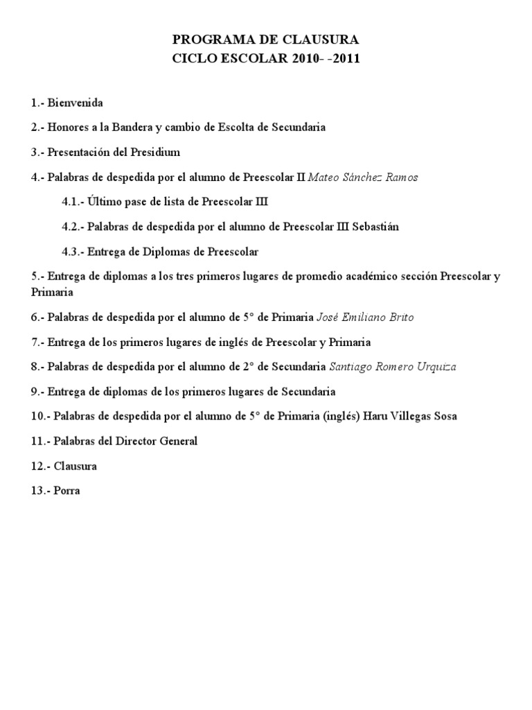 PROGRAMA DE CLAUSURA