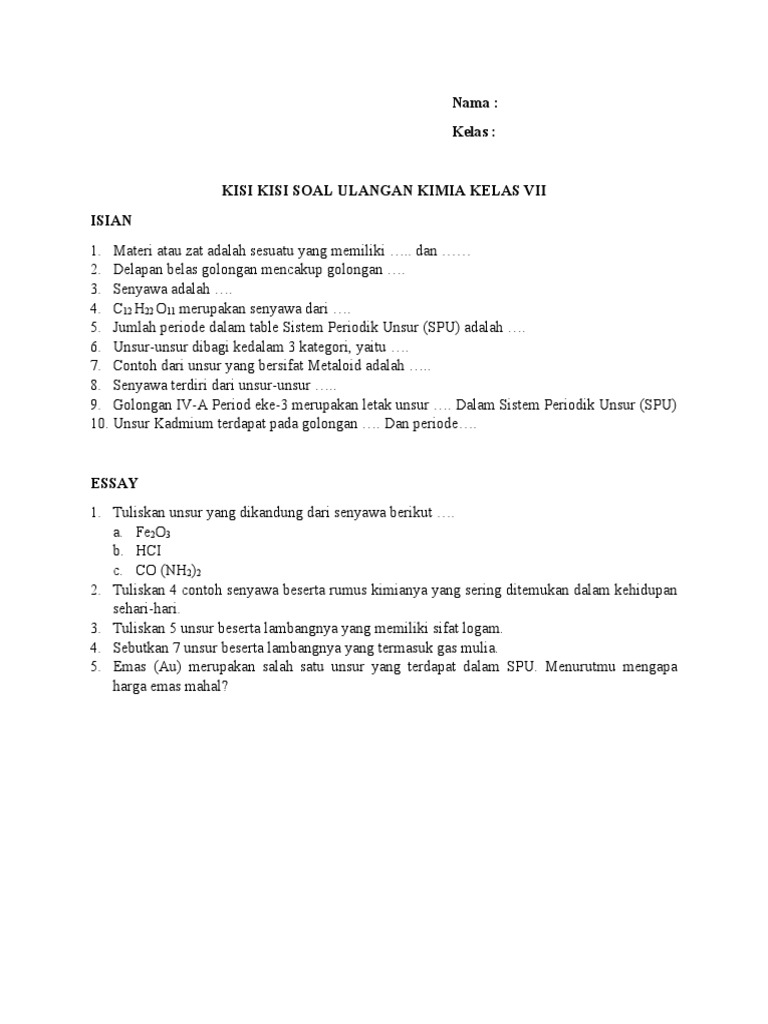 Kisi-Kisi Soal Kelas Vii SMP | PDF | Seni & Disiplin Bahasa | Kajian Bahasa Asing