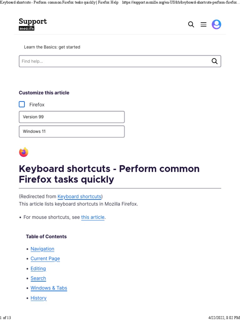 Keyboard Shortcuts - Perform Common Firefox Tasks Quickly Firefox Help ...