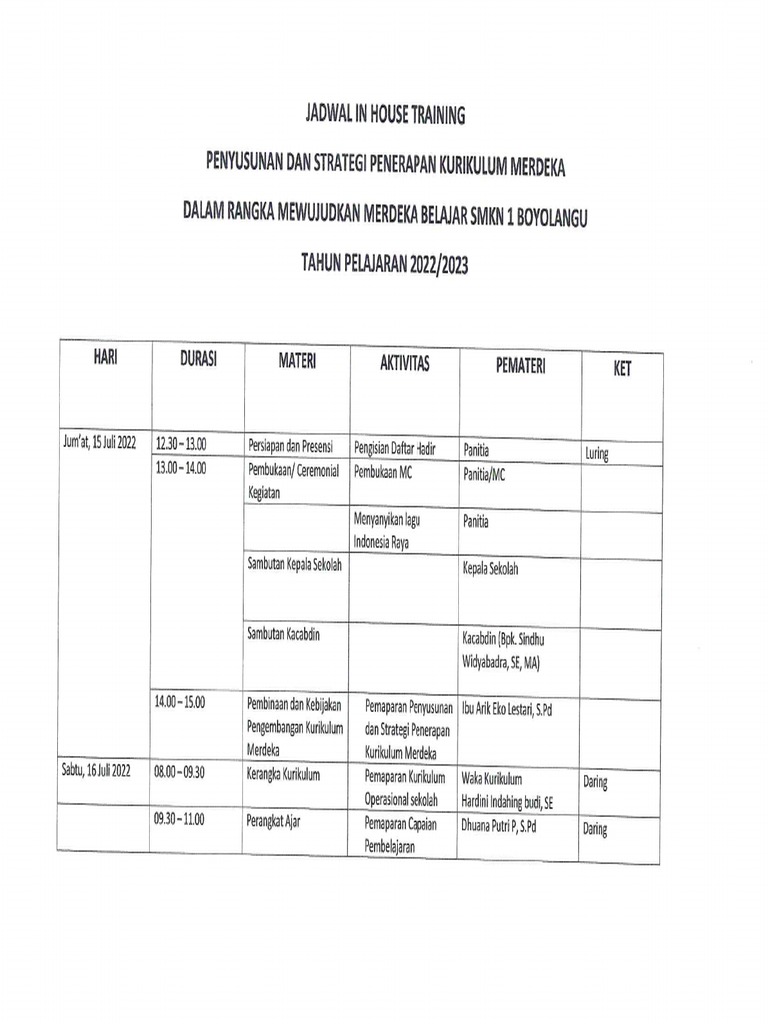 Jadwal Iht 2022 2023 | PDF