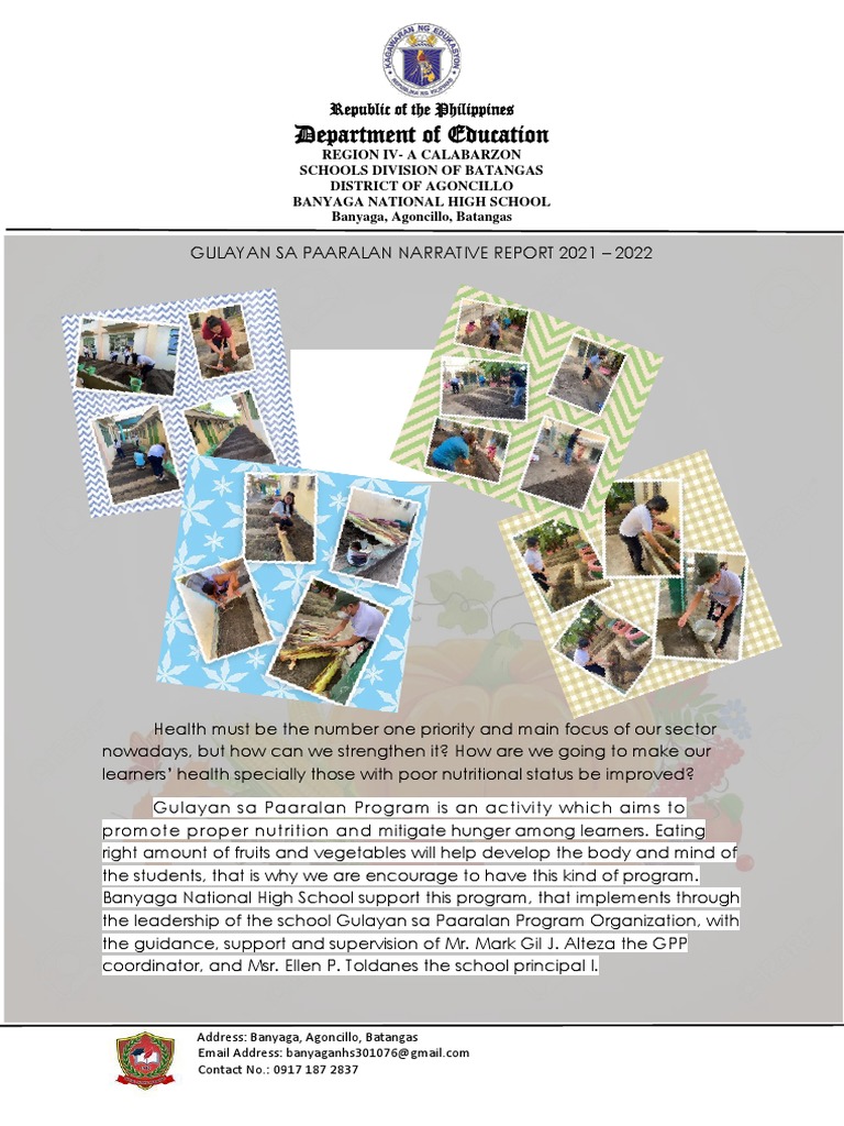 Gulayan Sa Paaralan Narrative Report 2021-2022 | PDF | Agriculture ...