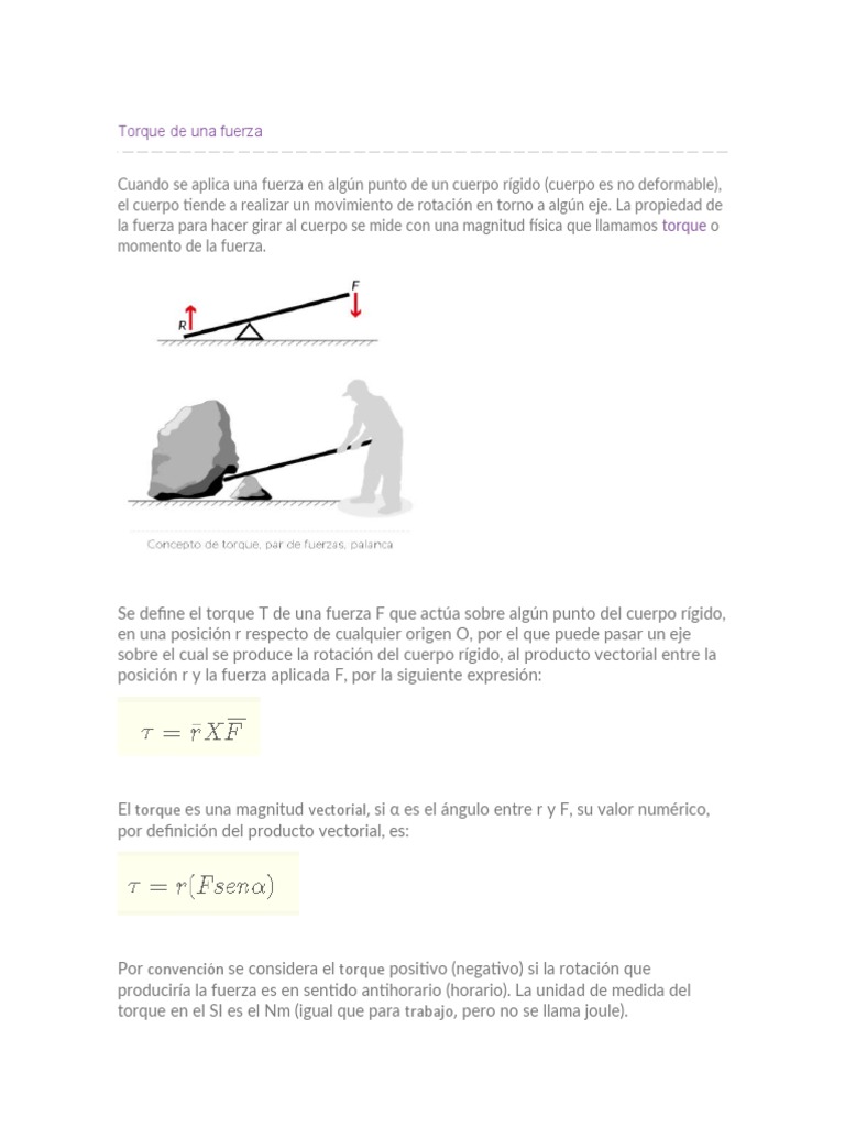 El concepto fundamental del torque y su aplicación al equilibrio de un ...