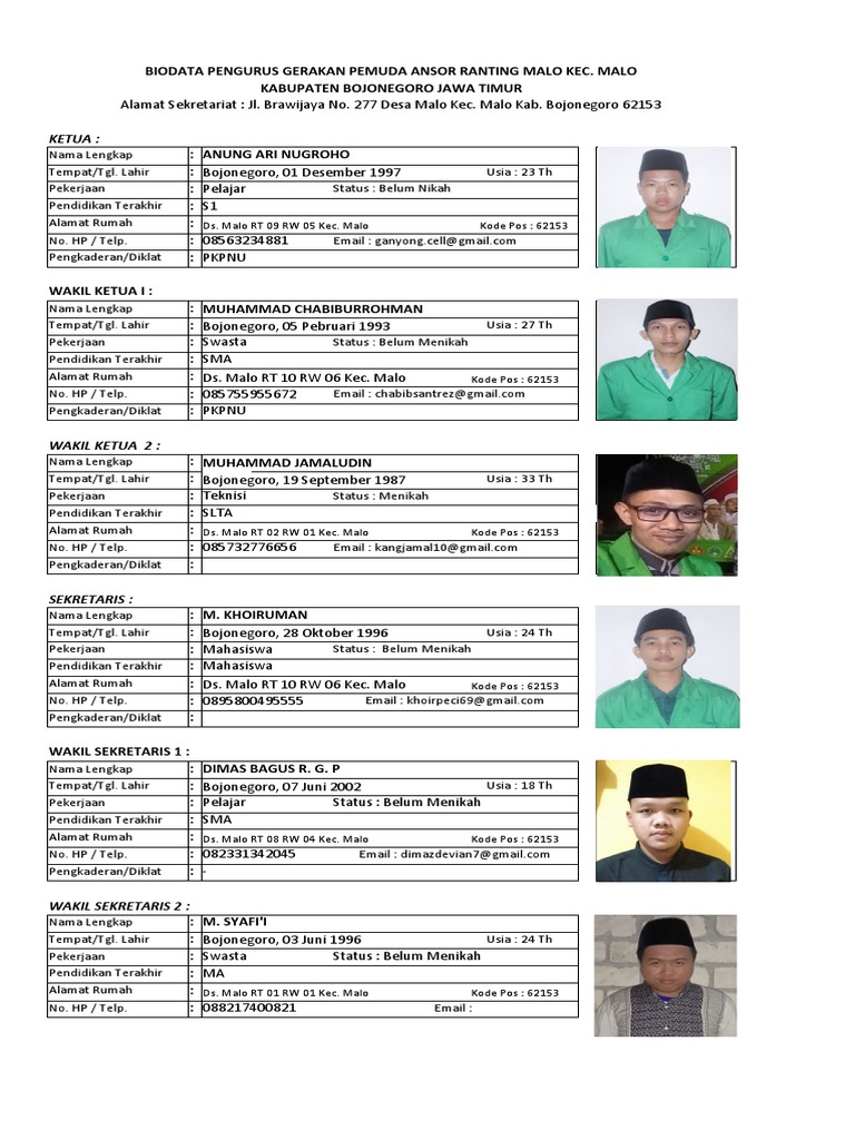 Form A4 Form Data Pengurus Ansor Ranting Malo | PDF