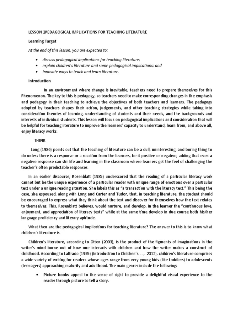 Lesson 2 Pedagogical Implications For Teaching Literature | PDF ...