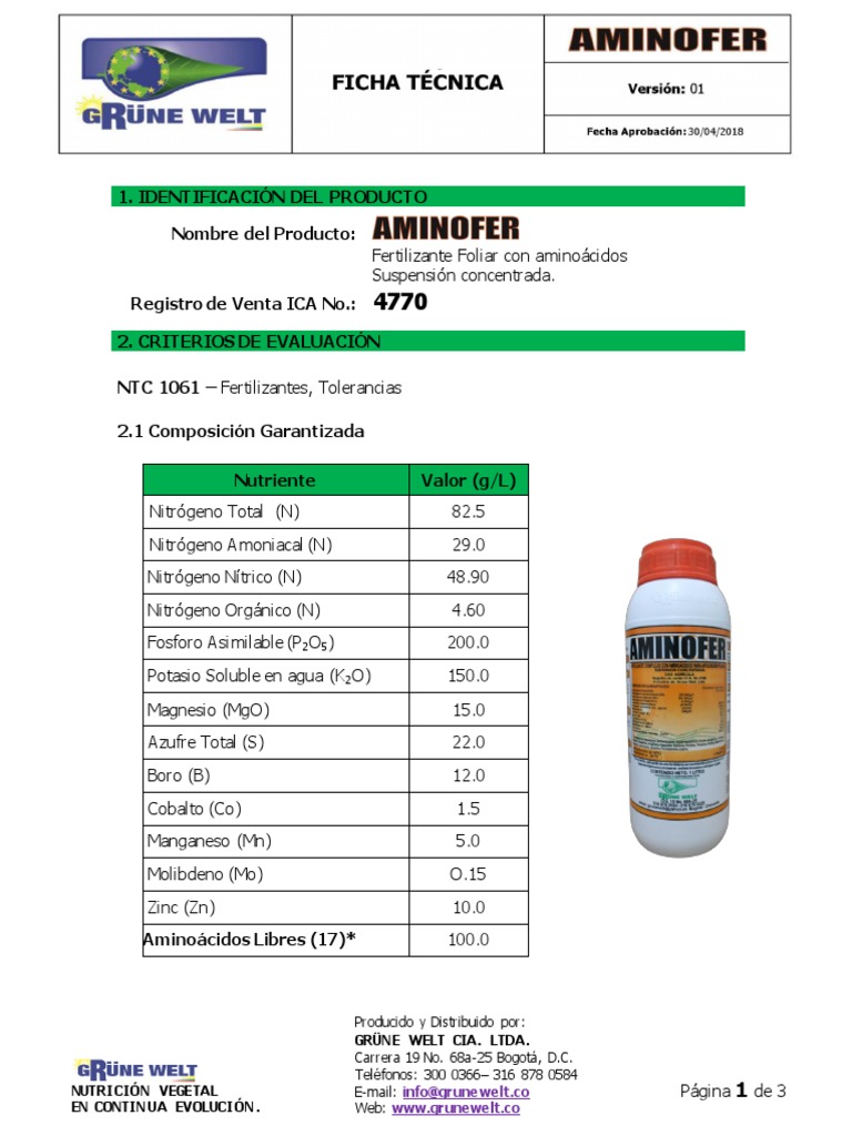 Ficha Tecnica AMINOFER | PDF | Fertilizante | Aminoácidos