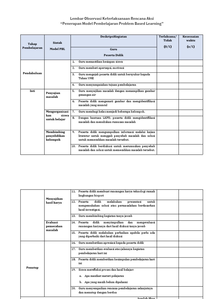 Instrumen Rencana Evaluasi Aksi 3 | PDF