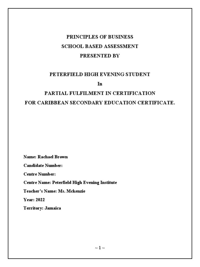 Principles of Business Sba - Rachael Brown | PDF | Questionnaire ...