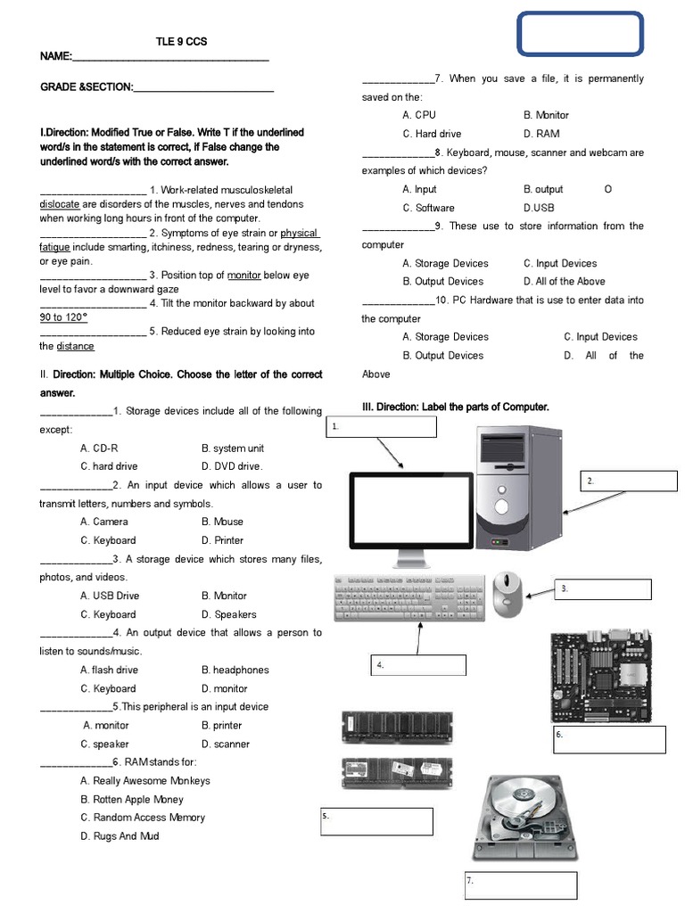 TLE 9 CCS Quiz | PDF | Input/Output | Computer Data Storage
