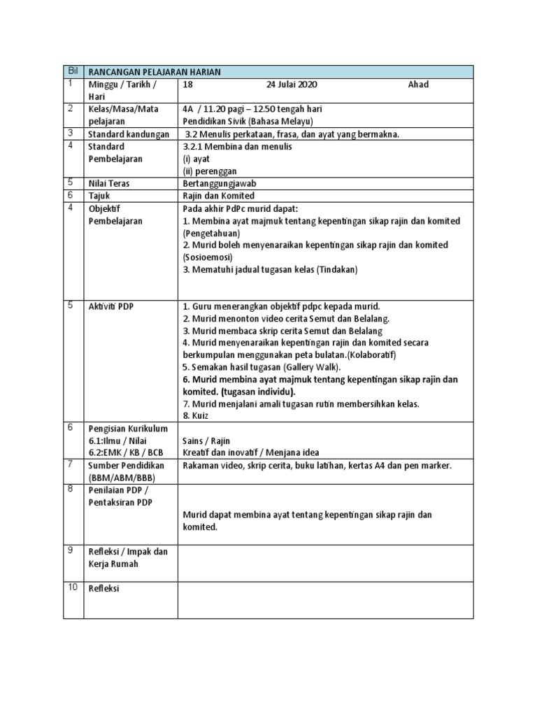 RPH Sivik Bertanggungjawab THN 4 | PDF