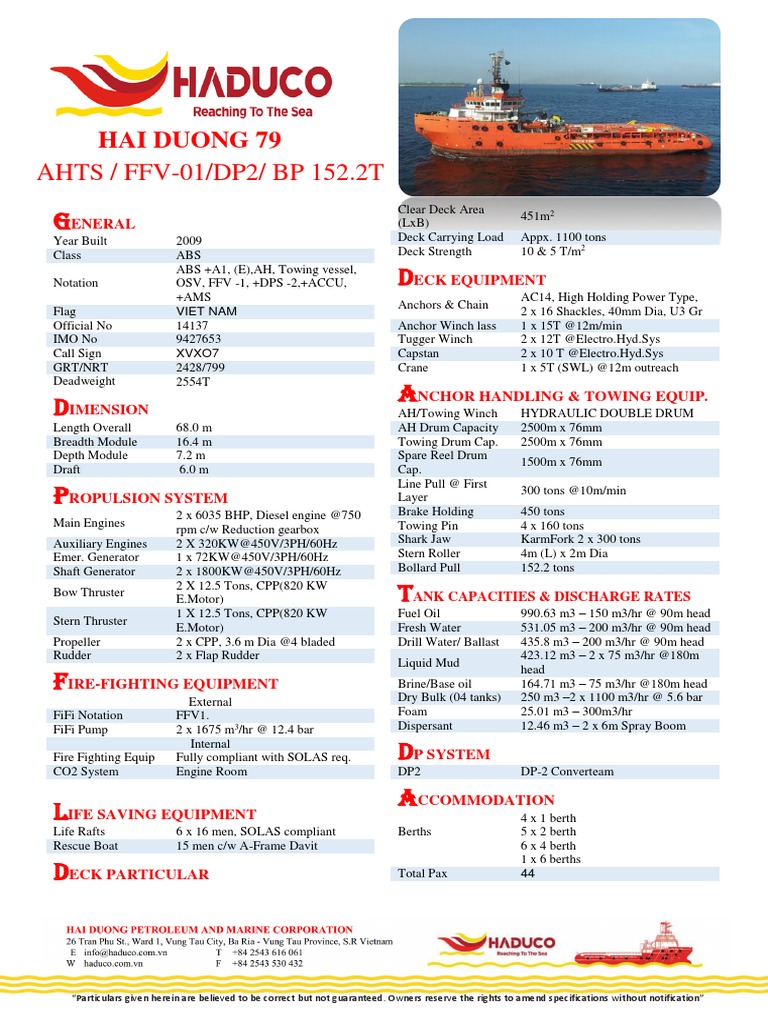 1 HD79 - Ship Specification Ahts | PDF | Anchor | Ships