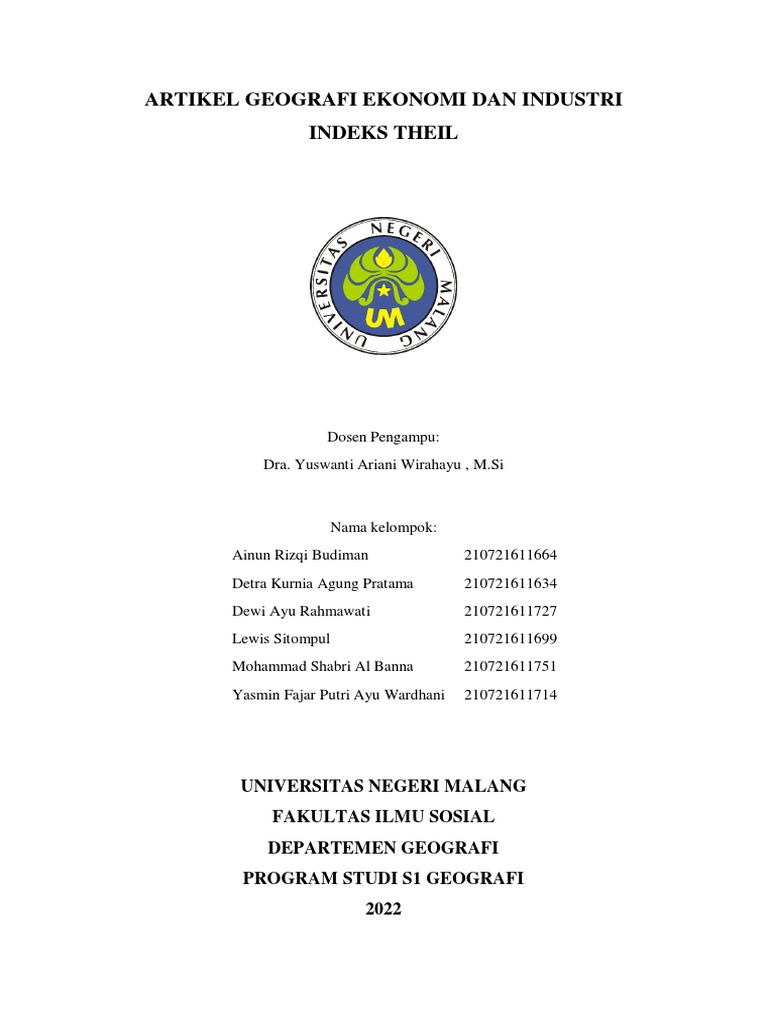 Resume Artikel Indeks Entropi Theil Kelompok 3 | PDF | Bisnis | Ilmu Sosial