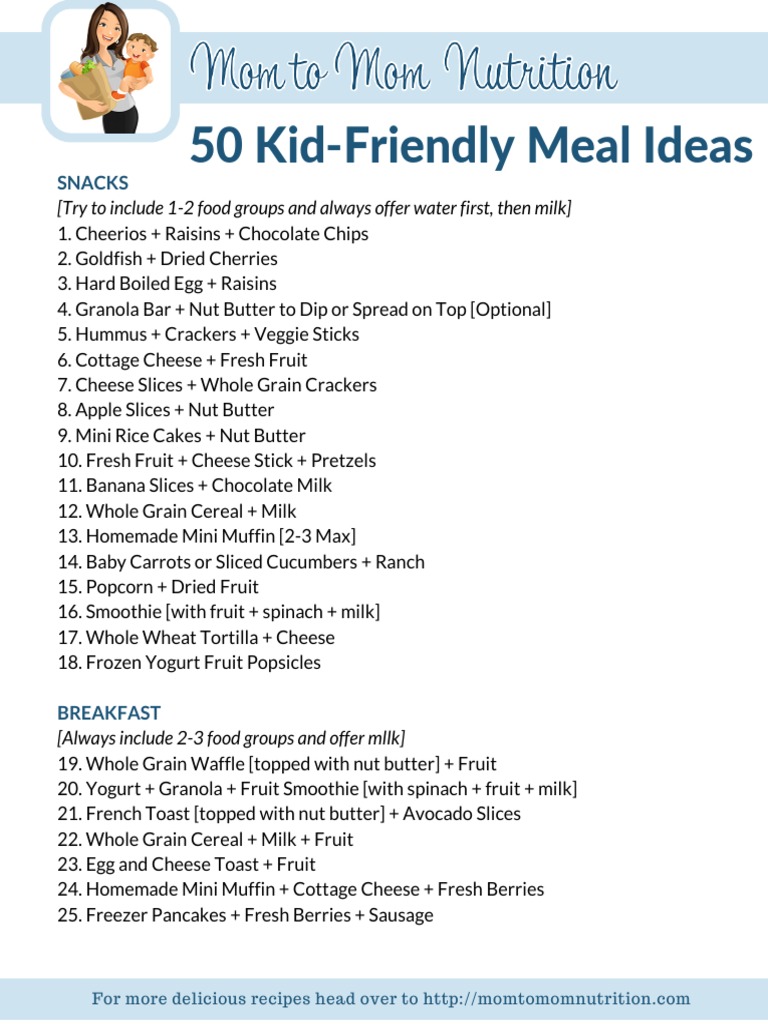 50 Kid Friendly Meal Ideas | PDF | Sauce | Pasta