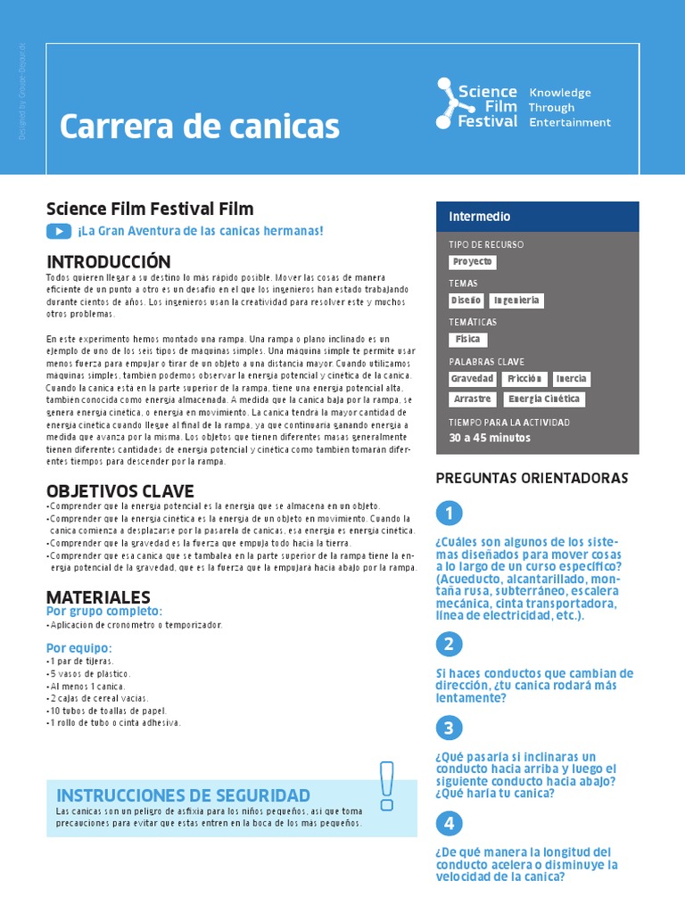 Carrera de Canicas - Es | PDF | Ingeniería | Energía cinética