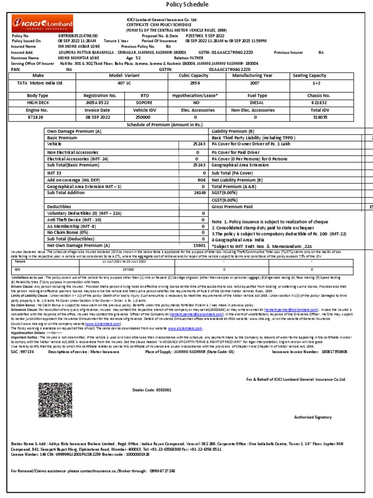 Policy Schedule | PDF | Deductible | Insurance
