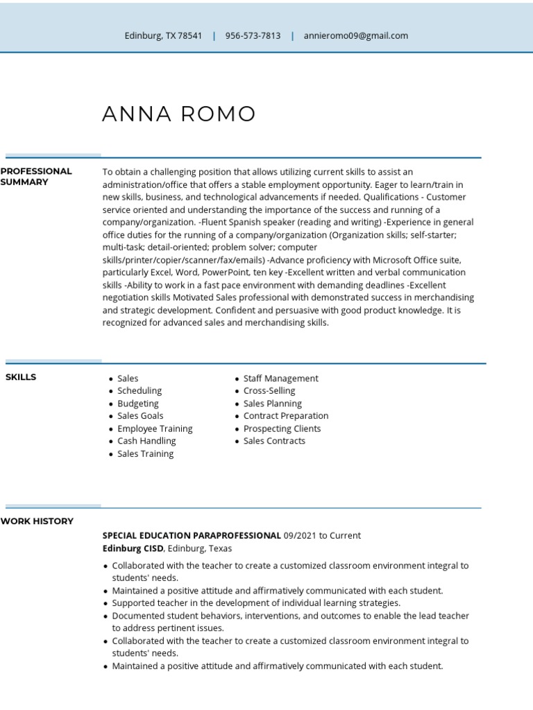 Resume Anna Romo | PDF | Teachers | Invoice