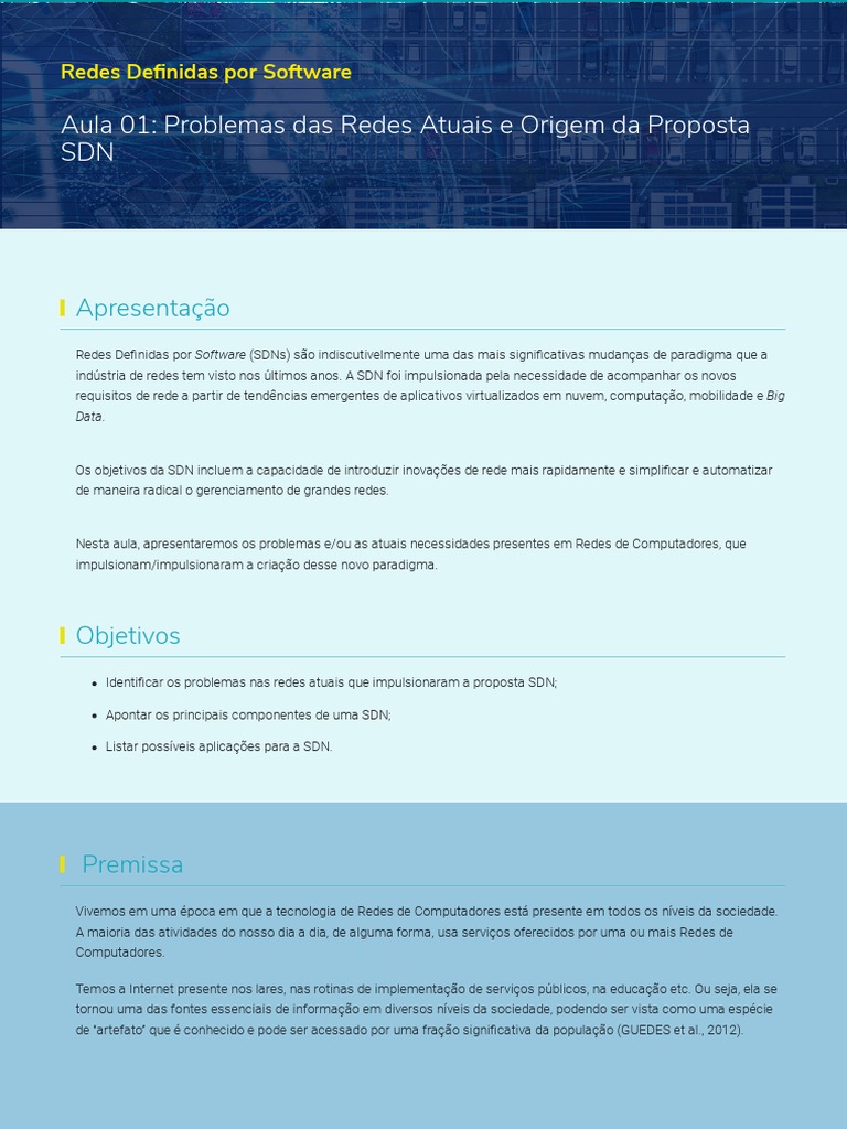 Aula 01 Problemas Das Redes Atuais e Origem Da Proposta SDN | PDF | Rede de computadores ...