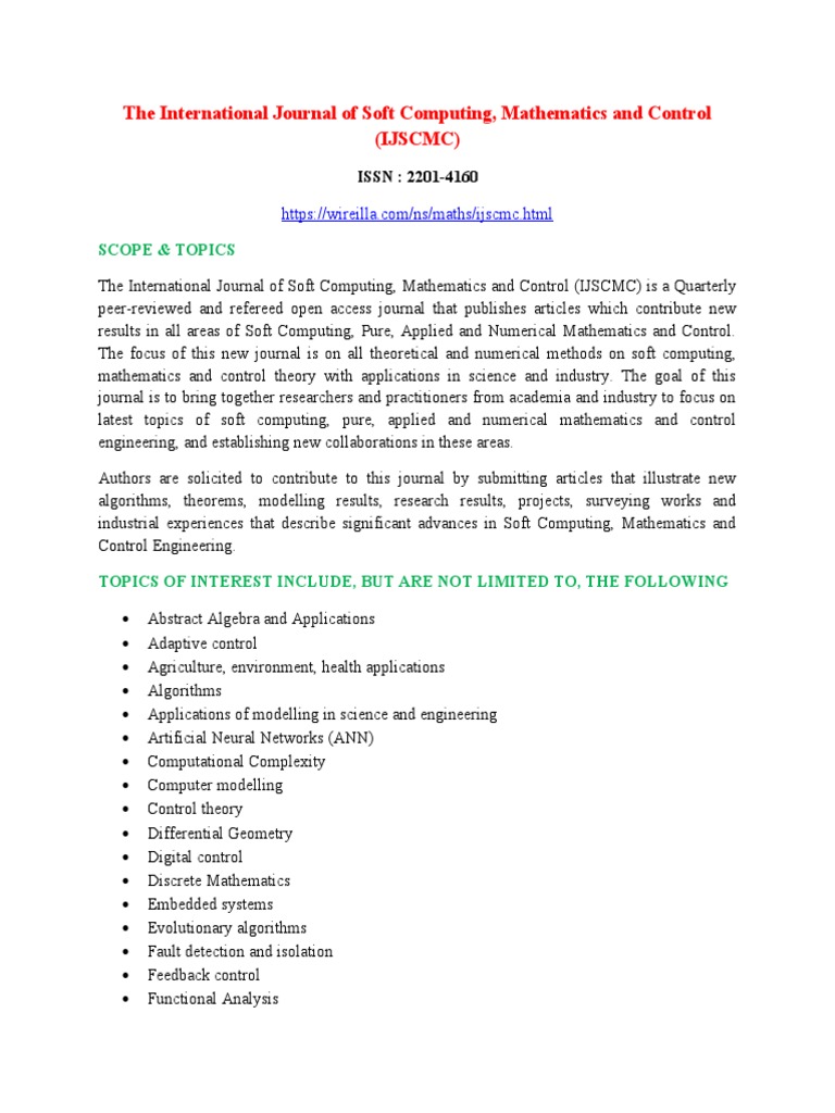 International Journal of Soft Computing, Mathematics and Control ...