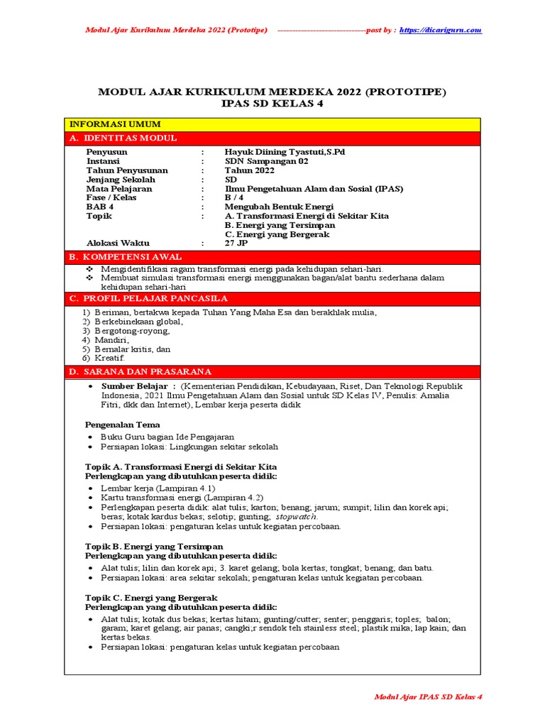 Modul Ajar IPAS BAB 4 KELAS 4 | PDF
