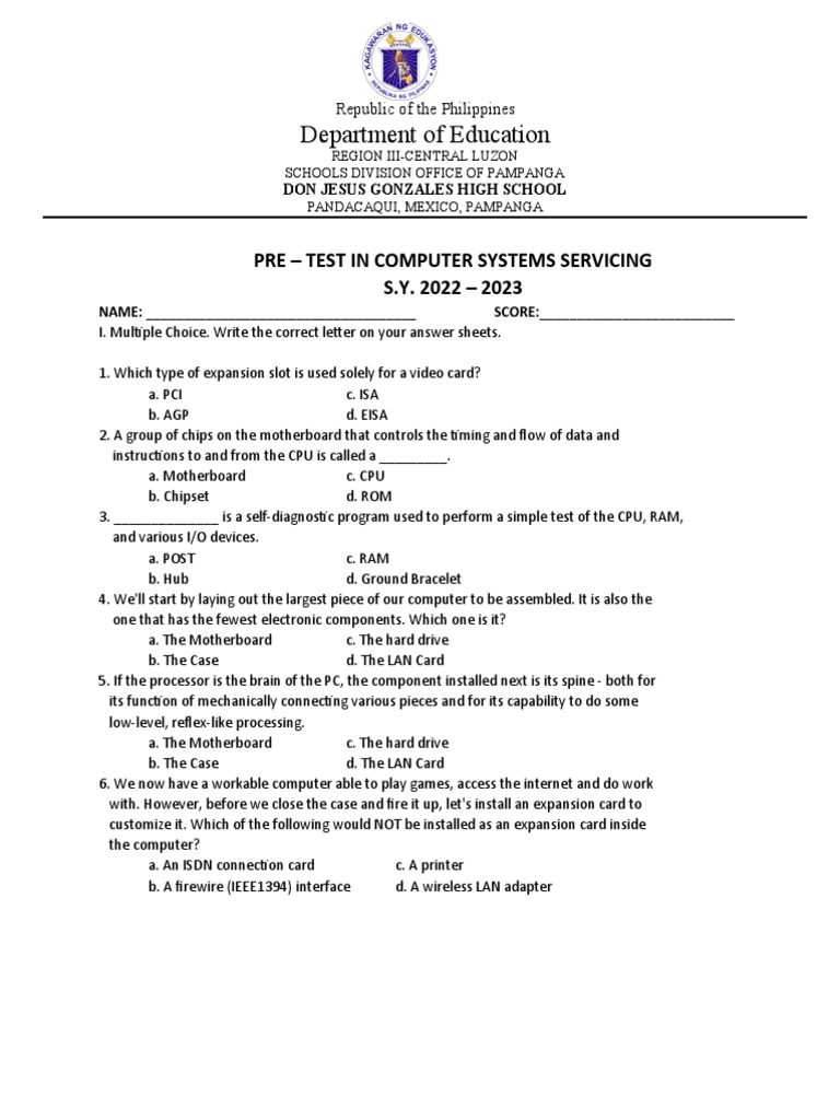 Pre Test in CSS | PDF | Personal Computing | Personal Computers
